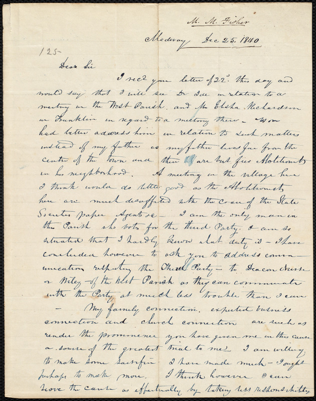 Letter from Milton Metcalf Fisher, Medway, to Amos Augustus Phelps, Dec 25. 1840 - Digital ...