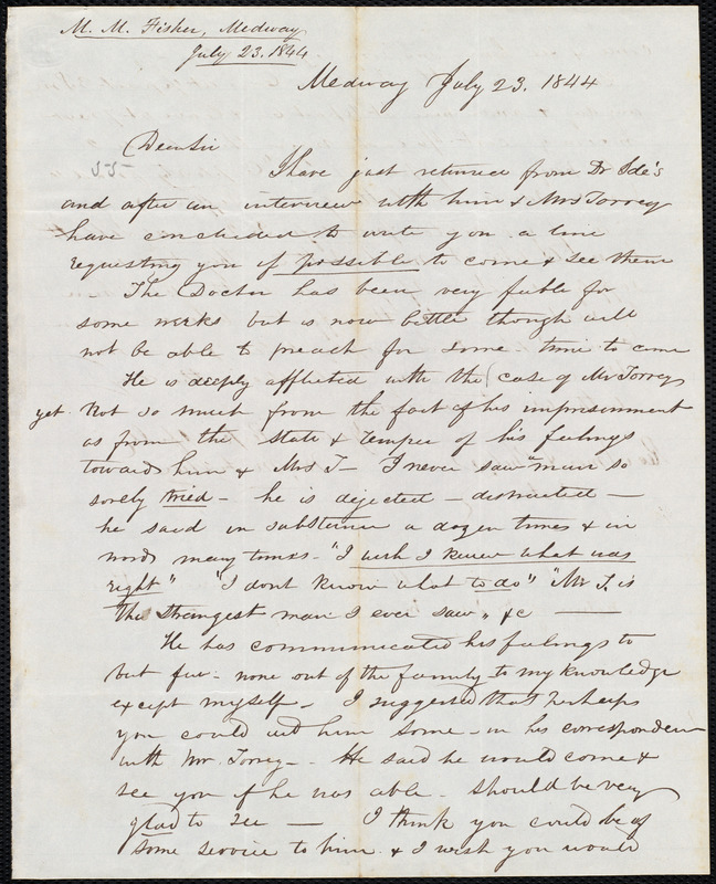 Letter from Milton Metcalf Fisher, Medway, to Amos Augustus Phelps, July 23. 1844 - Digital ...