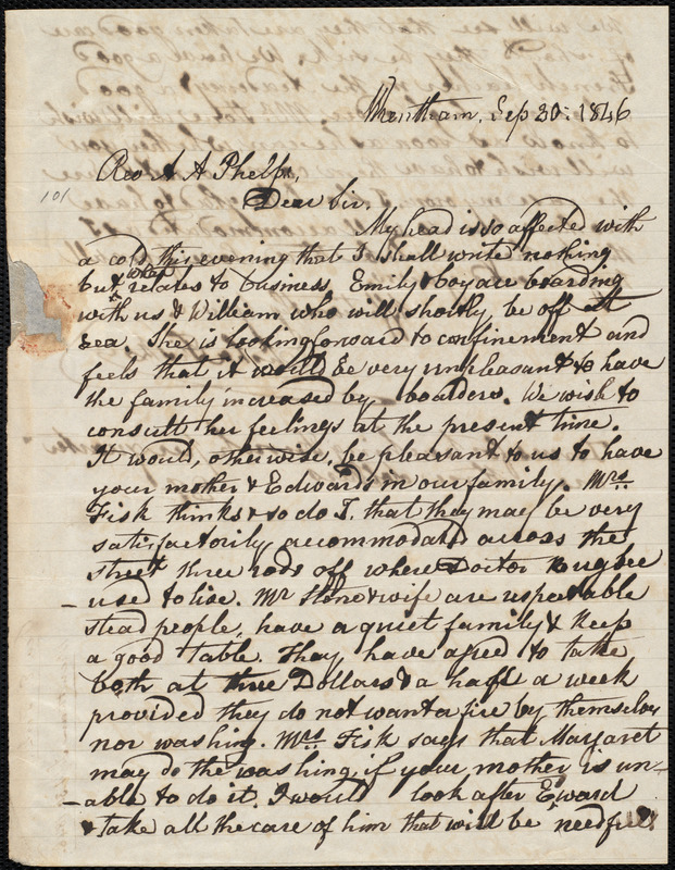 Letter from Elisha Fisk, Wrentham, to Amos Augustus Phelps, Sep 30: 1846 - Digital Commonwealth