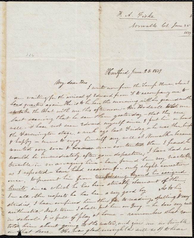 Letter from Frederick Augustus Fiske, Hartford, to Amos Augustus Phelps, June 25. 1839 - Digital ...