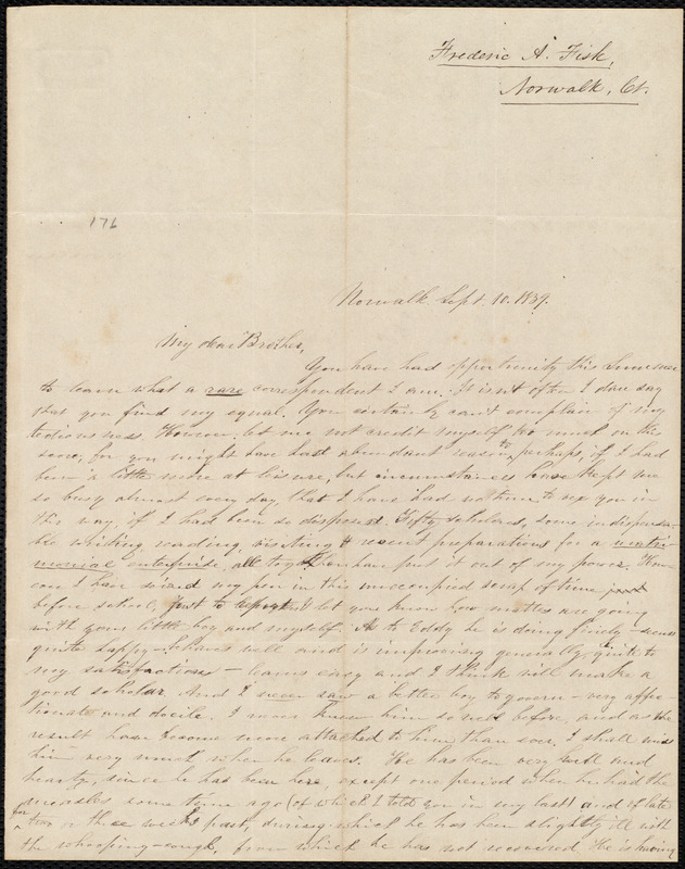 Letter from Frederick Augustus Fiske, Norwalk, to Amos Augustus Phelps, Sept. 10. 1839 - Digital ...