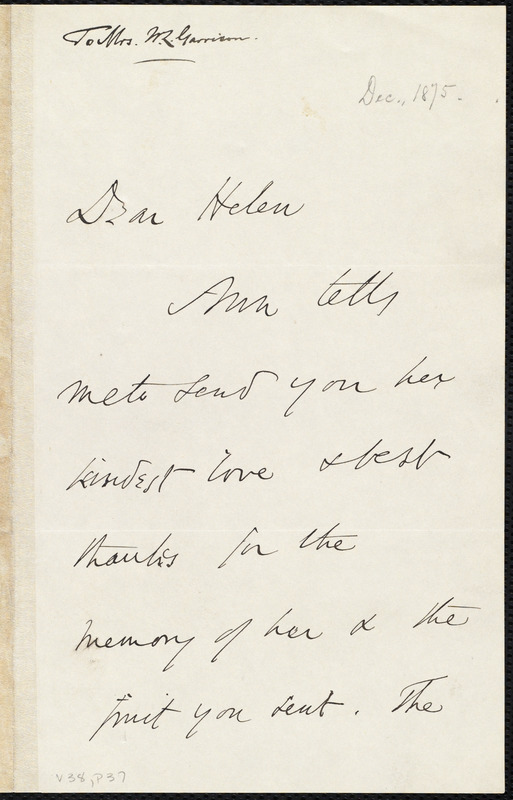 Letter from Wendell Phillips, to Helen Eliza Garrison, [December 1875 ...