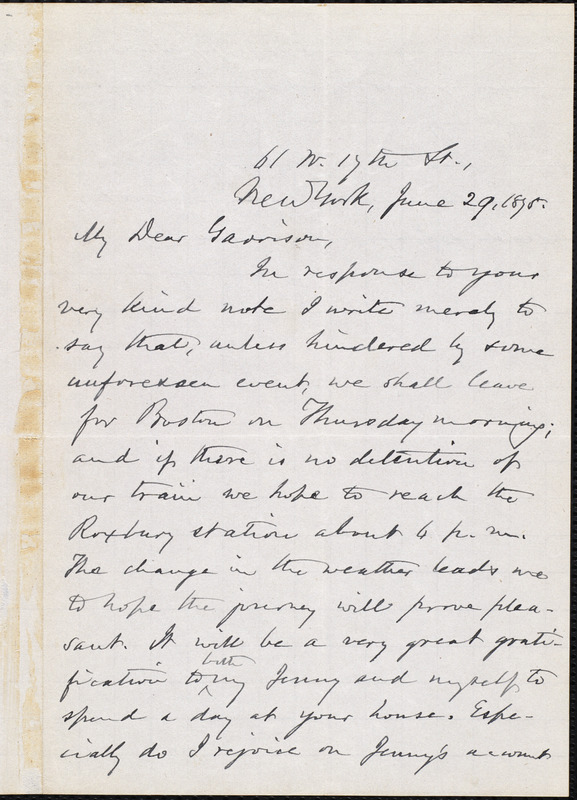 Letter from Oliver Johnson, New York, [N.Y.], to William Lloyd Garrison ...
