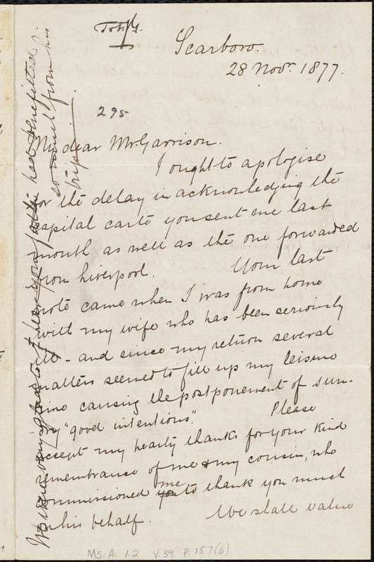 Letter from William Rowntree, Scarboro[ugh, England], to William Lloyd ...