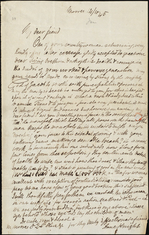 Letter from Anne Knight, to William Lloyd Garrison, [October] 14 [18]45 ...