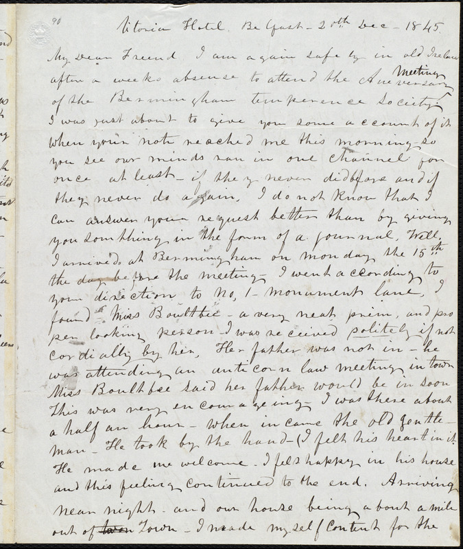 Letter from Frederick Douglass, Belfast [Ireland], to Richard Davis ...