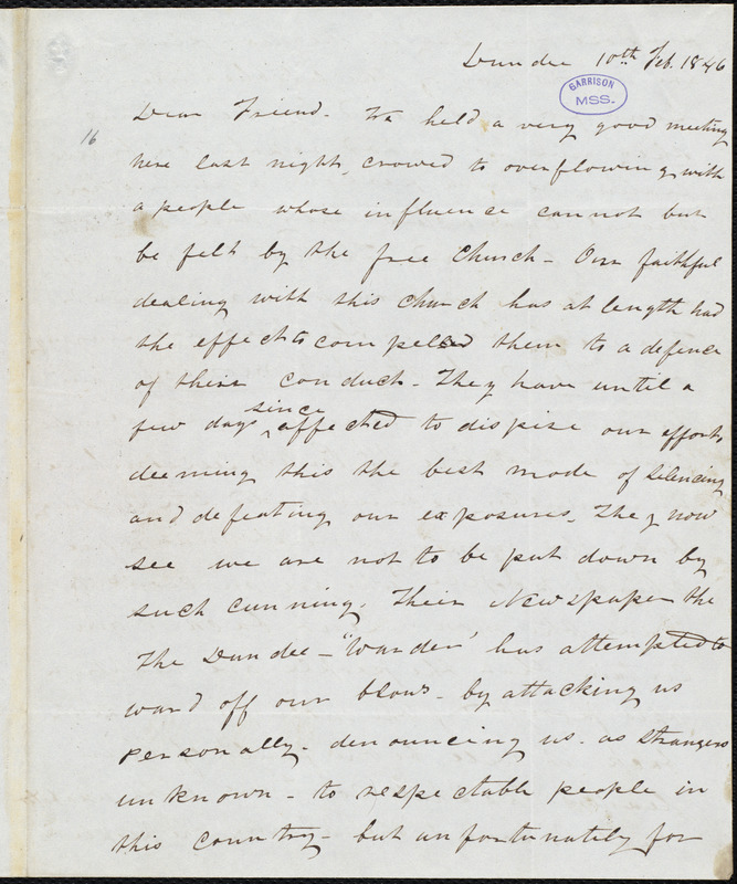 Letter from Frederick Douglass, Dundee [Scotland], to Richard Davis ...