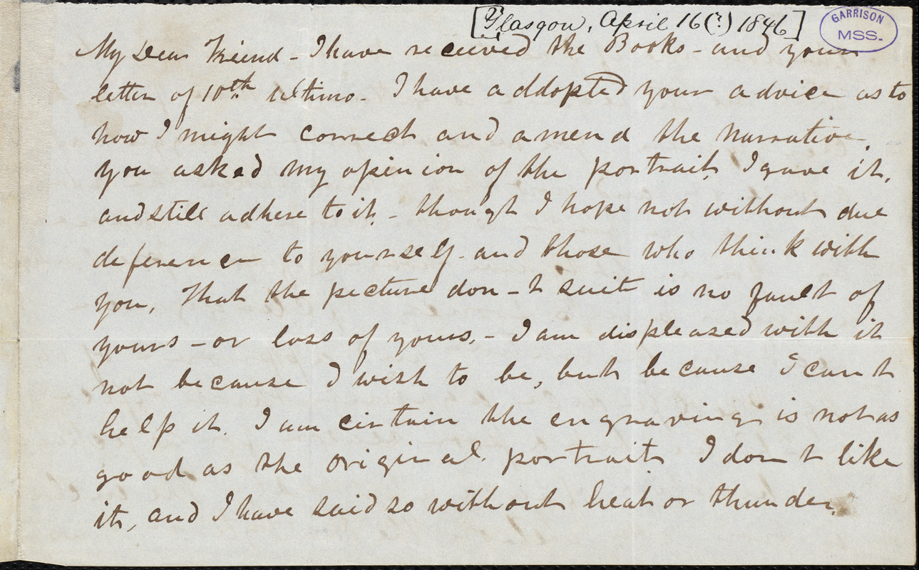 Letter from Frederick Douglass, [Glasgow [Scotland], to Richard Davis ...