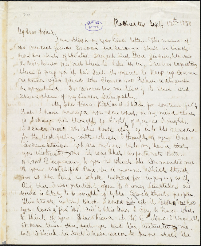 Letter from Frederick Douglass, Rochester [N.Y.], to Richard Davis Webb ...