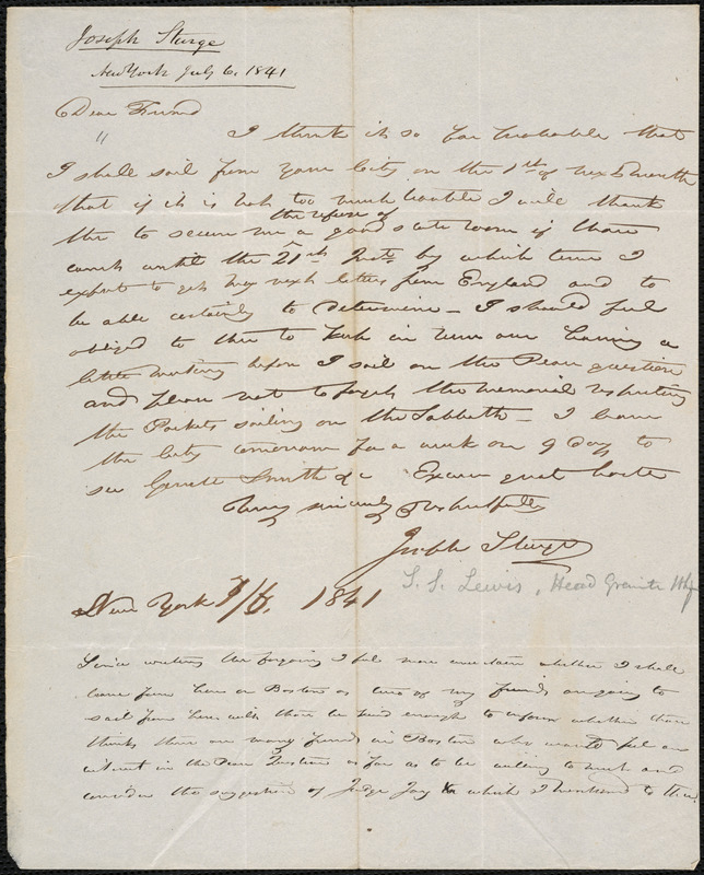 Letter from Joseph Sturge, New York, to Amos Augustus Phelps, 7/6 1841 - Digital Commonwealth