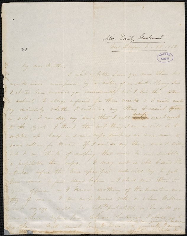 Letter from Emily Sturtevant, New Bedford, to Amos Augustus Phelps, Nov. 19. 1838 - Digital ...