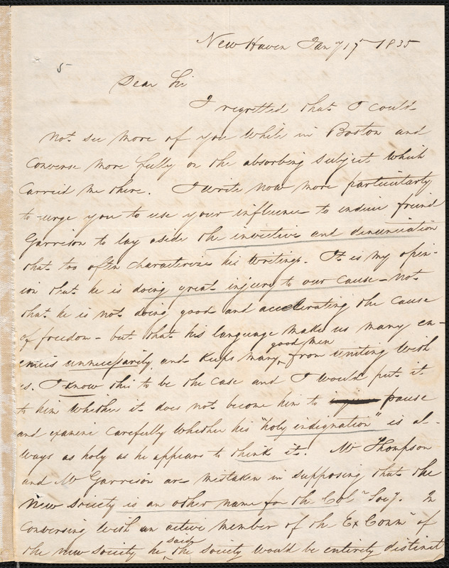 Letter from Arthur Tappan, New Haven, to Amos Augustus Phelps, Jany 17 ...
