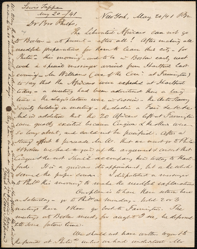 Letter from Lewis Tappan, New York, to Amos Augustus Phelps, 1841 May 20 - Digital Commonwealth