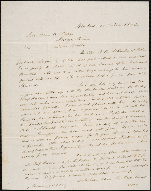 Letter from Lewis Tappan, New York, to Amos Augustus Phelps, 1846 November 19 - Digital Commonwealth