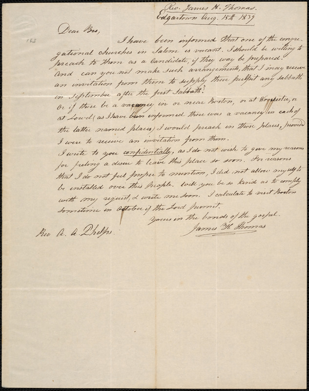 Letter from James H. Thomas, Edgartown, to Amos Augustus Phelps, 1839 August 15 - Digital ...