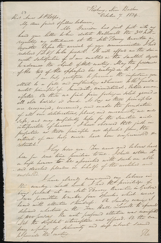 Letter from George Thompson, Roxbury, to Amos Augustus Phelps, 1834 ...