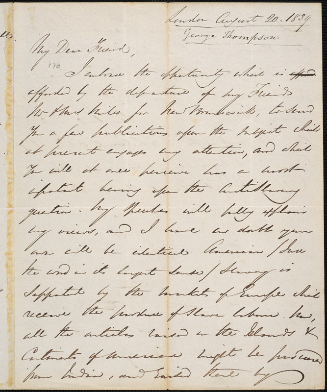 Letter from George Thompson, London, to Amos Augustus Phelps, 1839 August 20 - Digital Commonwealth
