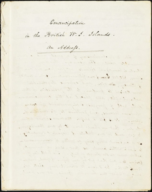 Draft of an address by Samuel May, Jr.: Emancipation in the British W ...