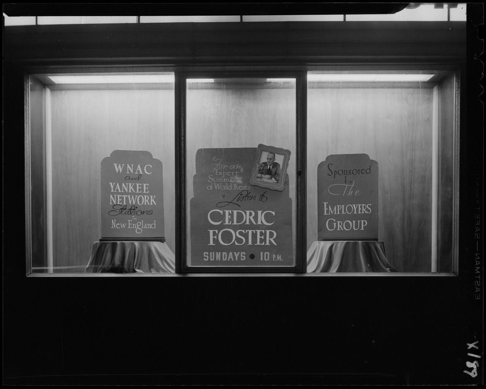 Window display for Cedric Foster on WNAC sponsored by The Employers ...