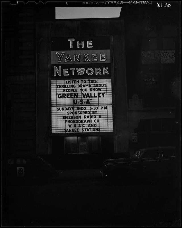 Yankee Network letter board sign advertising Green Valley U. S. A. on ...