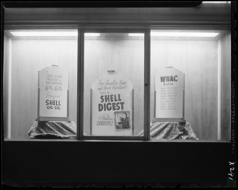 Window display for Shell Digest with Nelson Churchill on WNAC sponsored ...