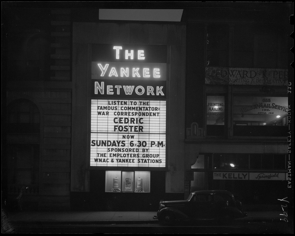 Yankee Network letter board sign advertising Cedric Foster on WNAC ...