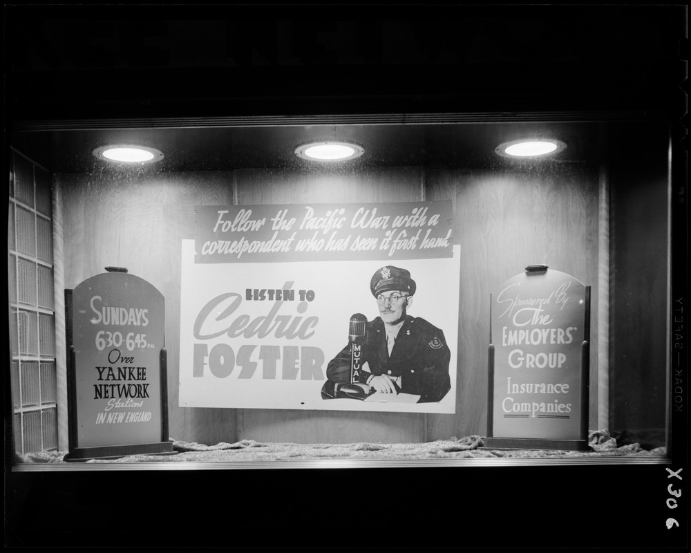 Window display for Cedric Foster on WNAC sponsored by Employers' Group ...