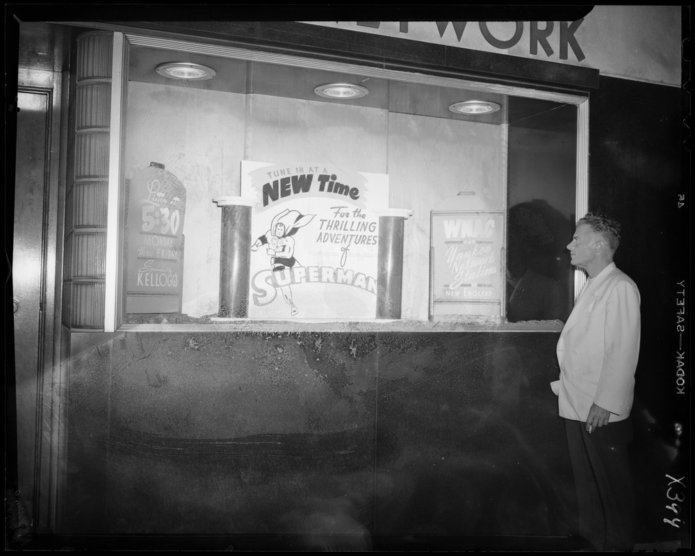 Window display for Adventures of Superman on WNAC sponsored by Kellogg ...
