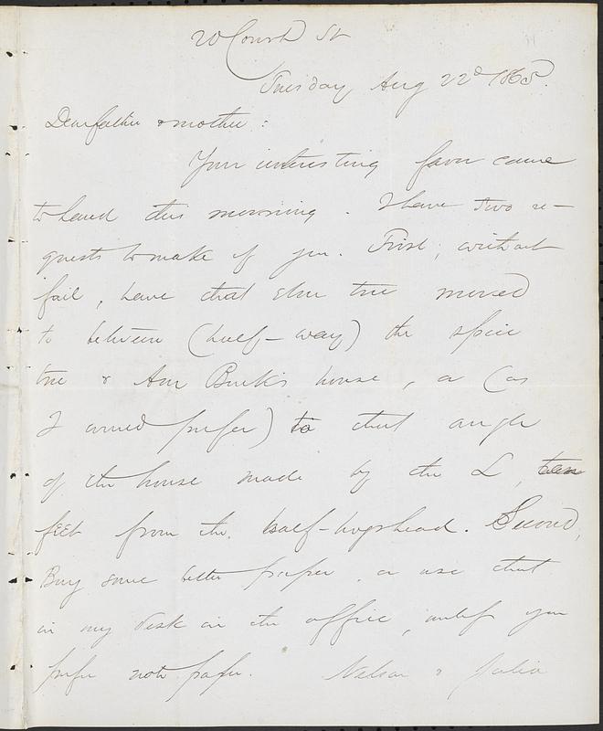 Letter from John D. Long to Zadoc Long and Julia D. Long, August 22 ...