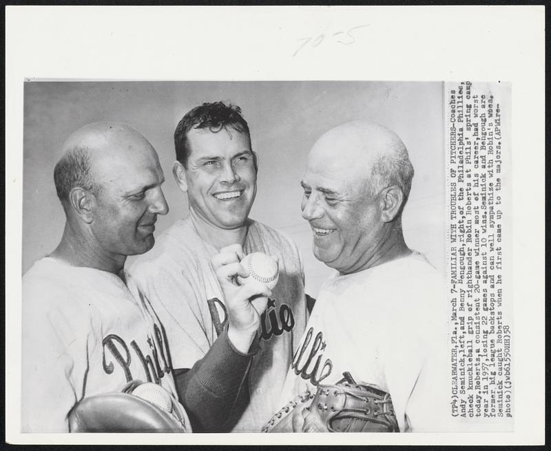 Familiar With Troubles of Pitchers - Coaches Andy Seminick, left, and ...