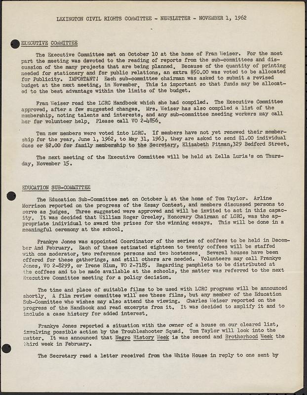 LCRC November 1962 Newsletter - Digital Commonwealth