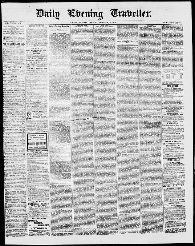 Daily Evening Traveller. October 30, 1854 - Digital Commonwealth
