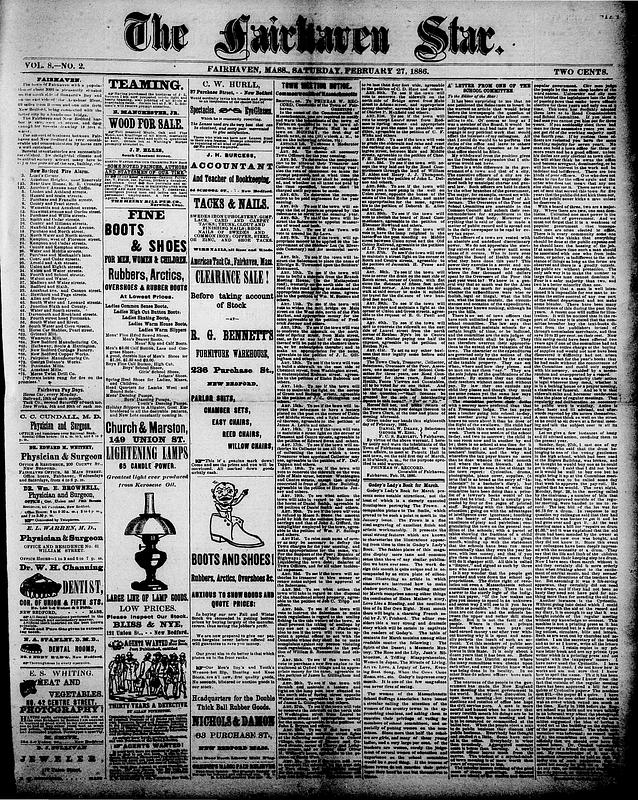The Fairhaven Star. February 27, 1886 - Digital Commonwealth
