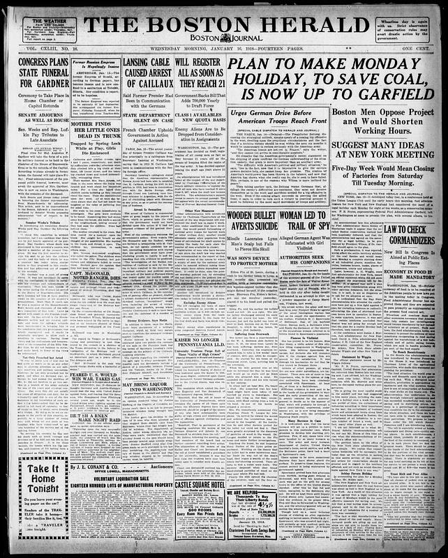 Boston Herald and Boston Journal. January 16, 1918 - Digital Commonwealth
