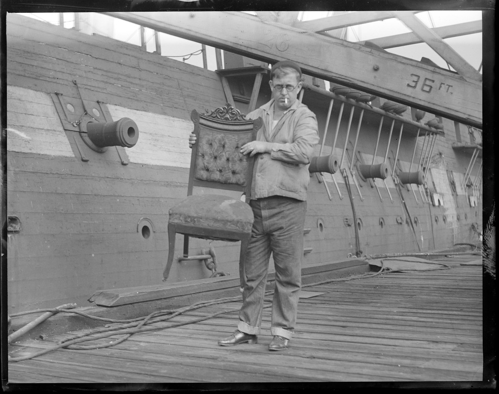 Original chair used by Capt. Isaac Hull being removed by William ...