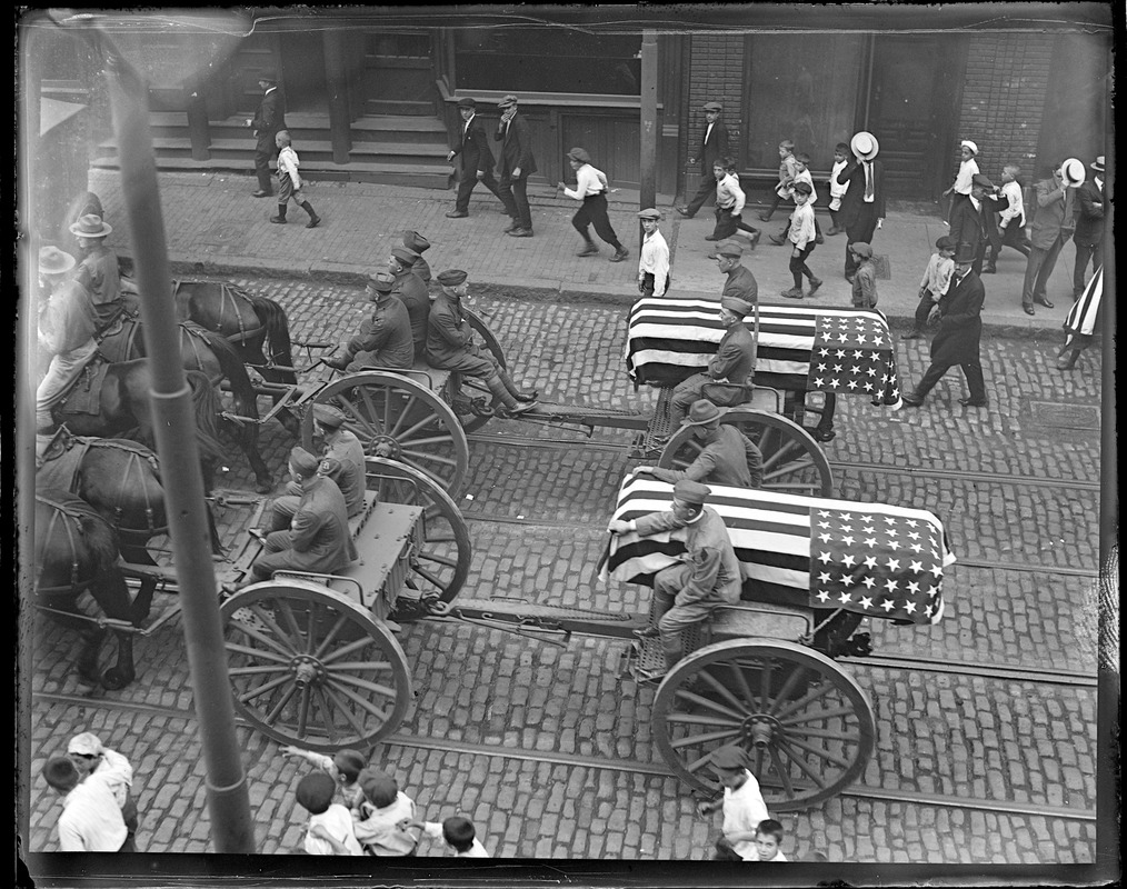Military double funeral on Hanover St., Boston - Digital Commonwealth