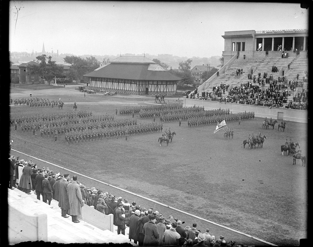Harvard regiment in review at stadium before Major Wood and Adj. Gen ...