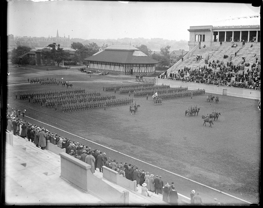 Harvard regiment in review at stadium before Major Wood and Adj. Gen ...
