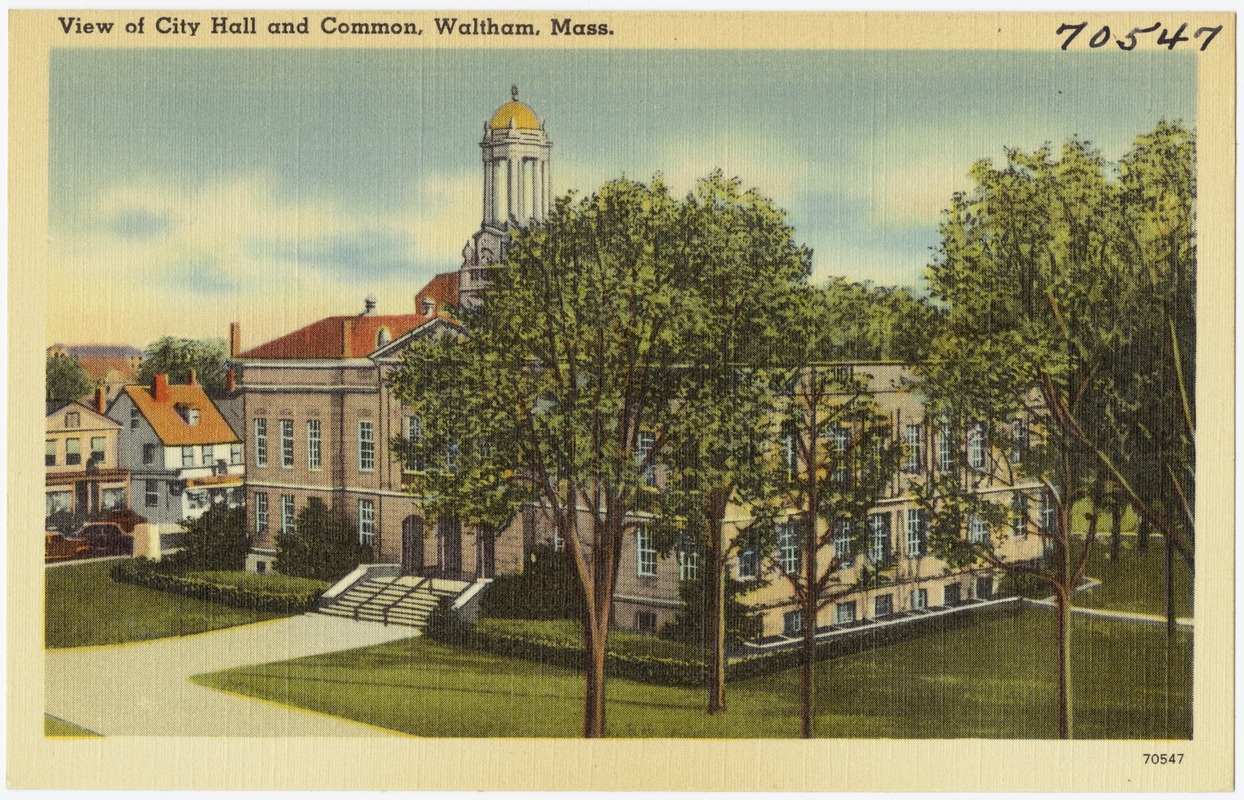 View of city hall and common, Waltham, Mass. - Digital Commonwealth
