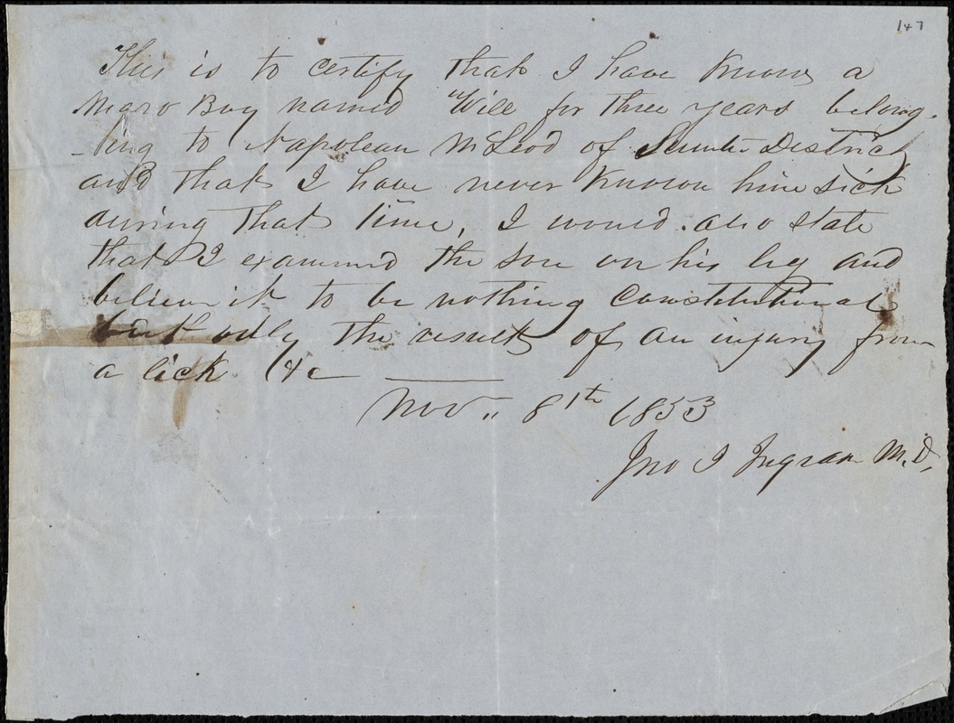 John J. Ingram, Charleston, S.C. [?], autograph letter signed to Ziba B ...