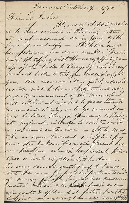 Letter from Thomas F. Cordis to John D. Long, October 9, 1870 - Digital ...