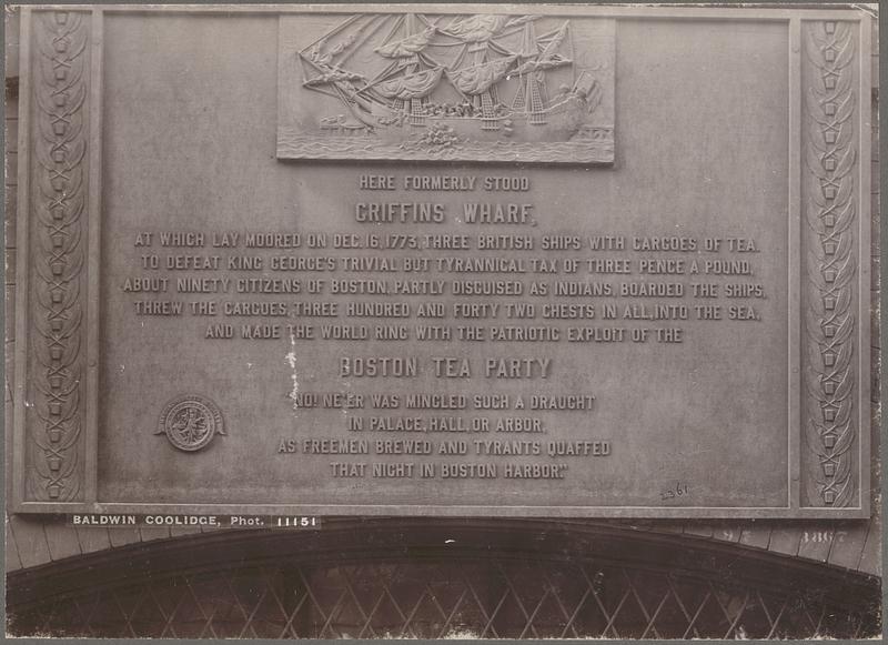 Boston, memorial tablet on Atlantic Ave., site of Griffin's Wharf ...