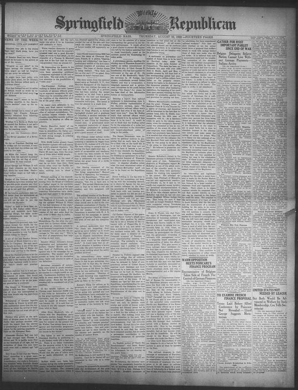 Springfield Weekly Republican. August 10, 1922 - Digital Commonwealth