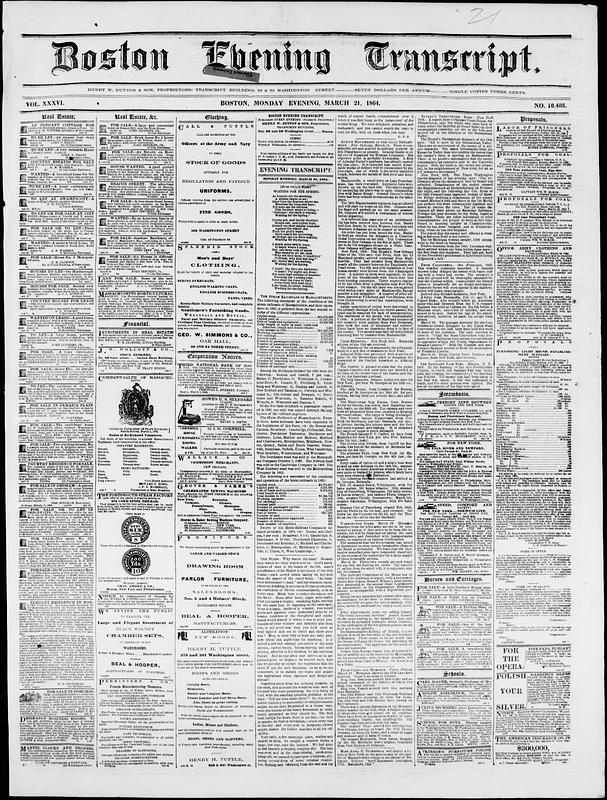 Boston Evening Transcript. March 21, 1864 - Digital Commonwealth