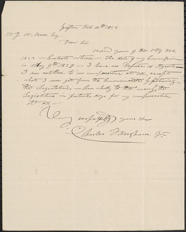 Grafton - Letter from Charles Bingham Jr. to John A. Bolles, February ...