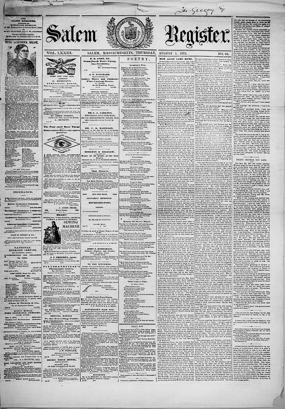 Salem Register. August 01, 1872 - Digital Commonwealth