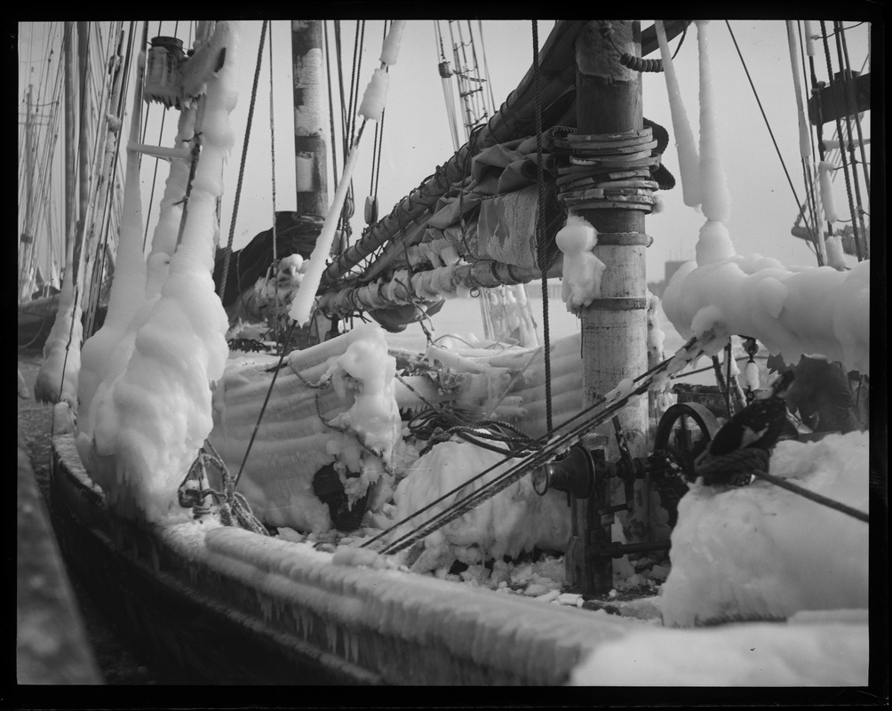 Ice-clad trawler at South Boston fish pier - Digital Commonwealth