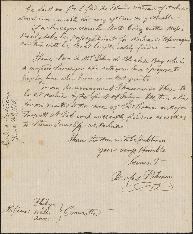 Rufus Putnam to Nathan Dane, Samuel Phillips, and Nathaniel Wells, 29 ...