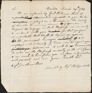 Samuel Phillips and Nathaniel Wells to Jonathan Stone, 25 March 1786 ...