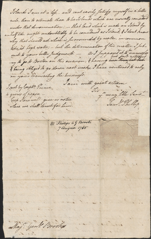 Samuel Phillips to Major General John Brooks, 7 August 1786 - Digital ...